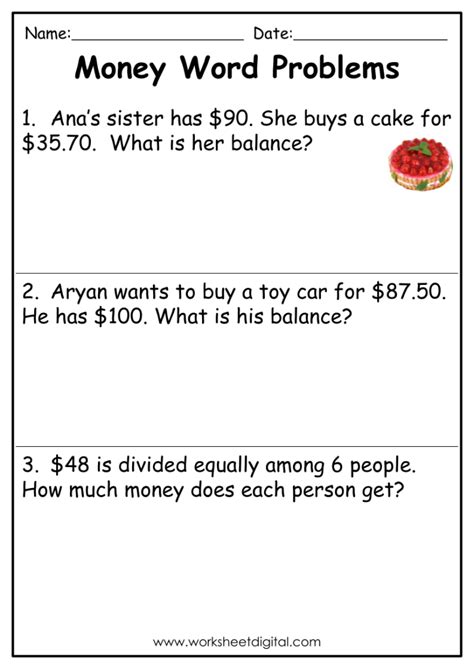 Money Word Problems Grade Worksheet Digital Teacher Made Resources