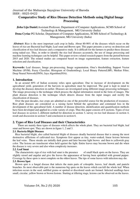PDF Comparative Study Of Rice Disease Detection Methods Using Digital Image Processing