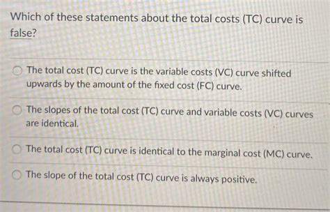 Solved Which Of These Statements About The Total Costs Tc