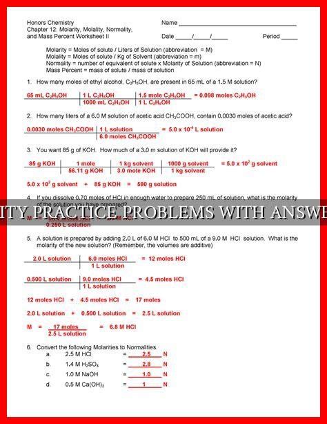 Molarity Practice Problems With Answers Pdf Wadaef