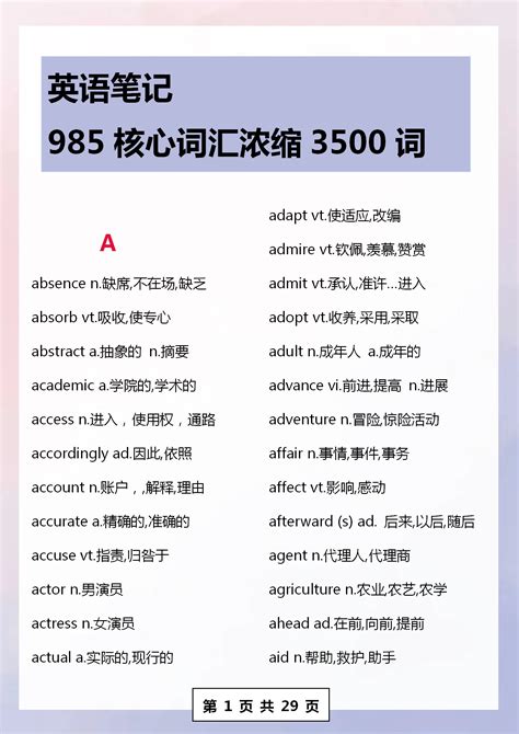 【高中英语笔记】985核心词汇浓缩3500词！ 哔哩哔哩