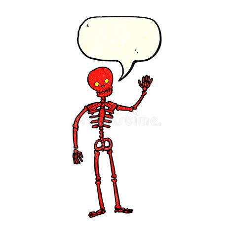 Cartoon Waving Skeleton With Speech Bubble Stock Illustration