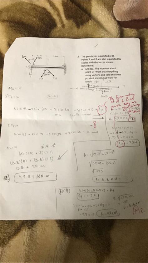Solved The Pole Is Pin Supported At O Points A And B Are Chegg Com