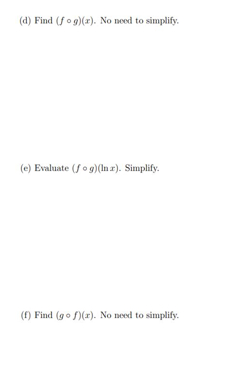 solved for functions f x x 1 g x 3ex and h x x−11 d
