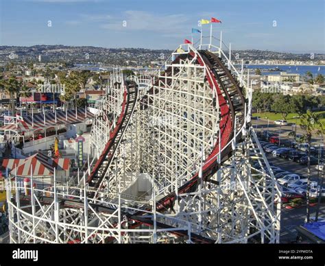 Aerial View Of Iconic Giant Dipper Roller Coaster In Belmont Park An