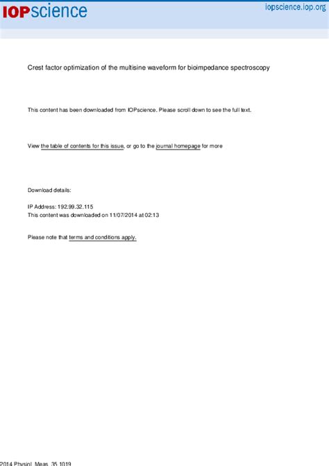 Pdf Crest Factor Optimization Of The Multisine Waveform For