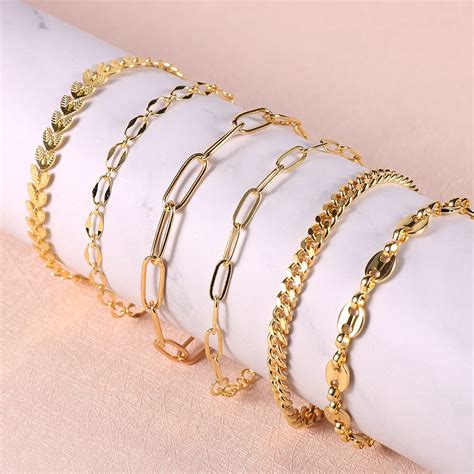 Mode K Gold Berzogene Messing Armband Frauen M Dchen Blatt Bohnen Paperclip Kette Einstellbare