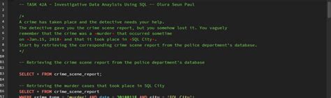 Seun Paul The Sql Mystery Murder An Investigative Data Analysis