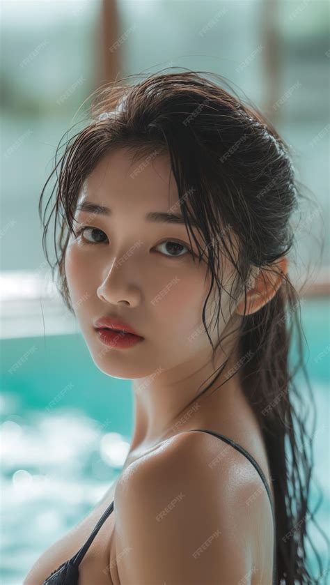 Premium Photo Portrait Of Beautiful Japanese Women Wearing Swimwear