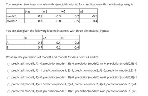 solved you are given two linear models with sigmoidal