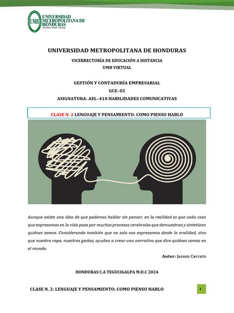 Clase N 2 Lenguaje Y Pensamiento Como Pienso Hablo Pdf Pensamiento