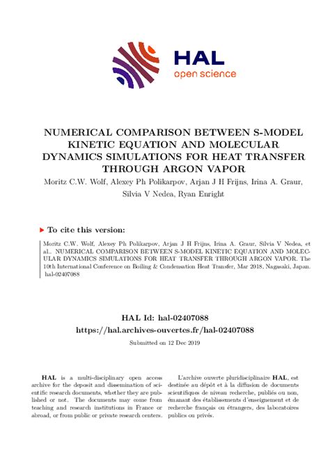 Pdf Numerical Comparison Between S Model Kinetic Equation And Molecular Dynamics Simulations
