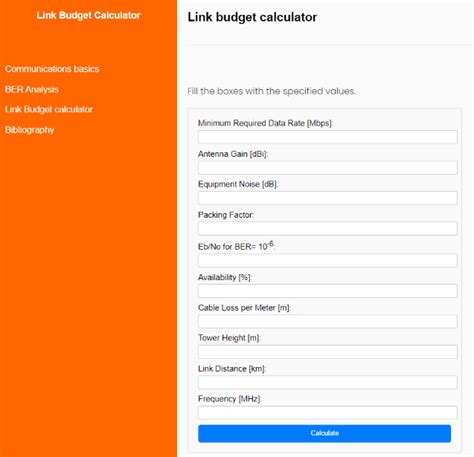 Figure No 3 Link Budget Calculator Interface Source Authors