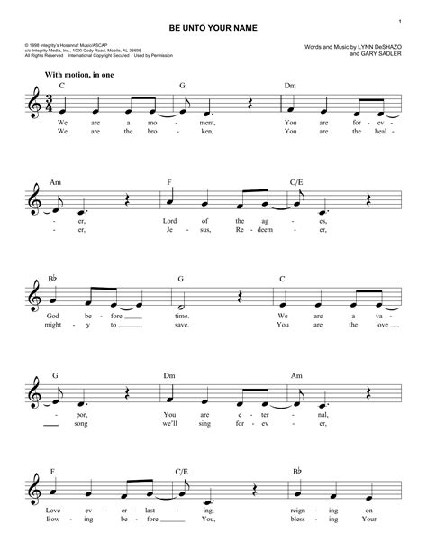 Lynn Deshazo Be Unto Your Name 499 Sheet Music Pdf Digital Sheet