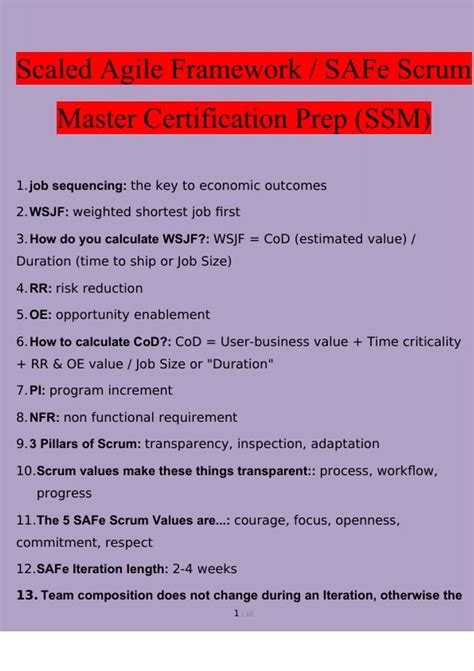 Scaled Agile Framework Safe Scrum Master Certificate Questions And Answers Verified Answers