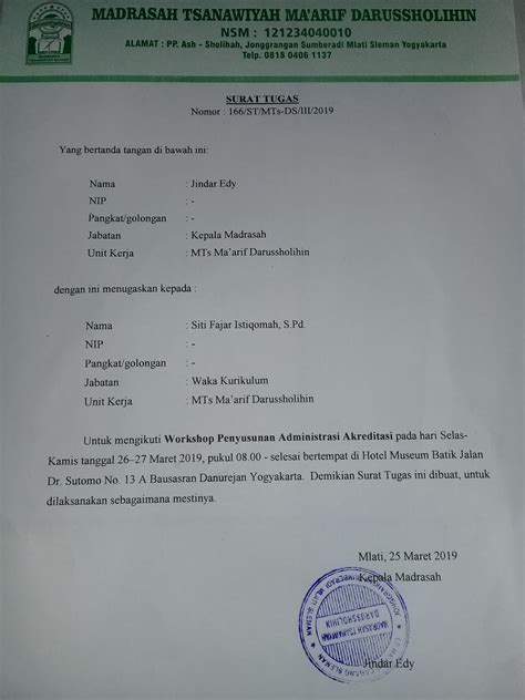 Contoh Surat Tugas Mengikuti Workshop Penyusunan Administrasi