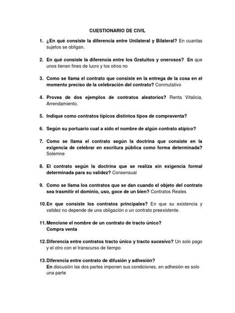 Cuestionario De Civil 5 Examen 2 Pdf Derecho Empresarial Ley De