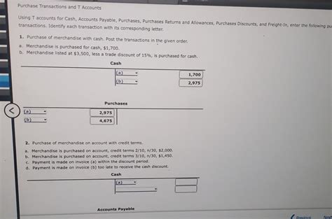 Purchase Transactions And T Accounts Using T Accounts
