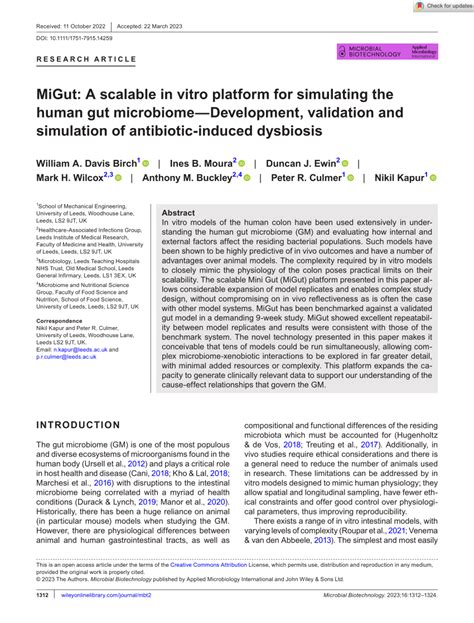 Pdf Migut A Scalable In Vitro Platform For Simulating The Human Gut Microbiome Development