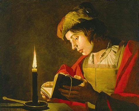 Young Man Reading By Candle Light Matthias Stom