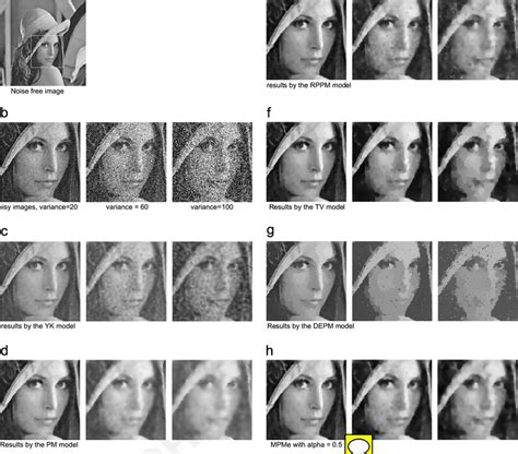 A Noise Free Lena Image B Noisy Images Results By C The Yk Download Scientific Diagram