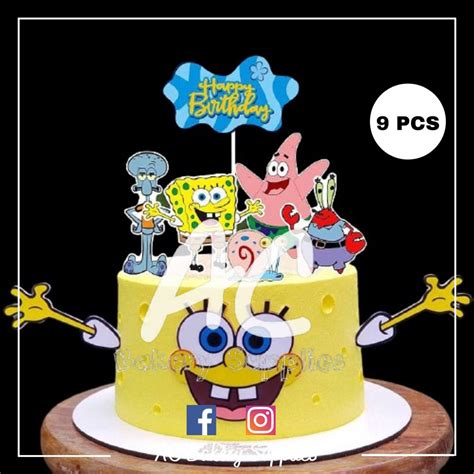 [ready Stock] Spongebob Square Pants Cake Topper 9pcs Happy Birthday Hiasan Kek Hari Jadi