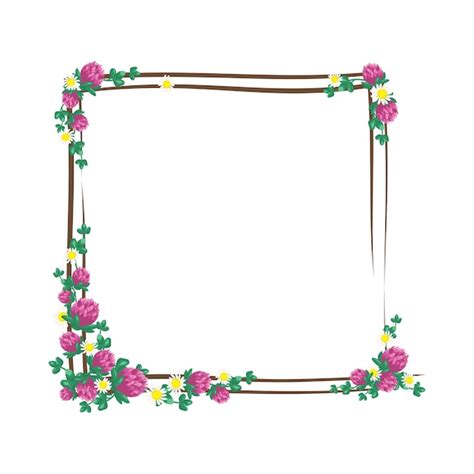 Premium Vector Square Frame Of Pink Clover Flowers And White Daisies