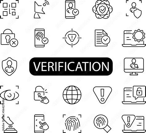 Verification And Authorization Symbols Set Of Simple Icons In Silhouette Stock Illustration