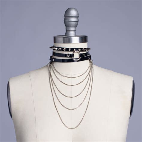 Apatico Nancy Choker Set Black Pvc O Ring Spike Ball Chain Collar
