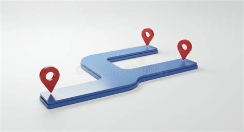 Route With Red Pin Markers Displaying Path Or Navigation Options Stock