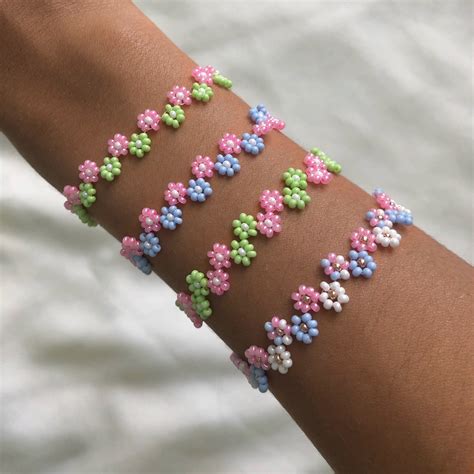 Cute Floral Beaded Bracelet Patterned Flower Bracelet Trendy Summer