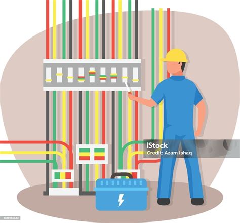 지하 홈 전기 배선 및 케이블 개념 벡터 색상 아이콘 디자인 전기 직업 기호 전원 공급 및 배선 기호 핸디맨 및 수리공 도구 스톡 일러스트 기술자에 대한 스톡 벡터 아트 및