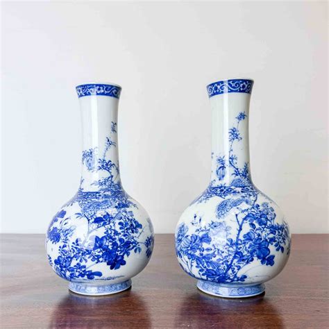 Pair Of Japanese Porcelain Blue And White Vases