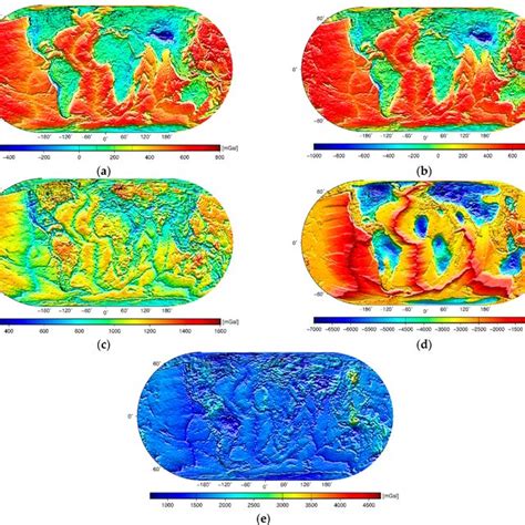 Global Gravity Maps Of A The Bouguer Gravity Disturbances δgb B