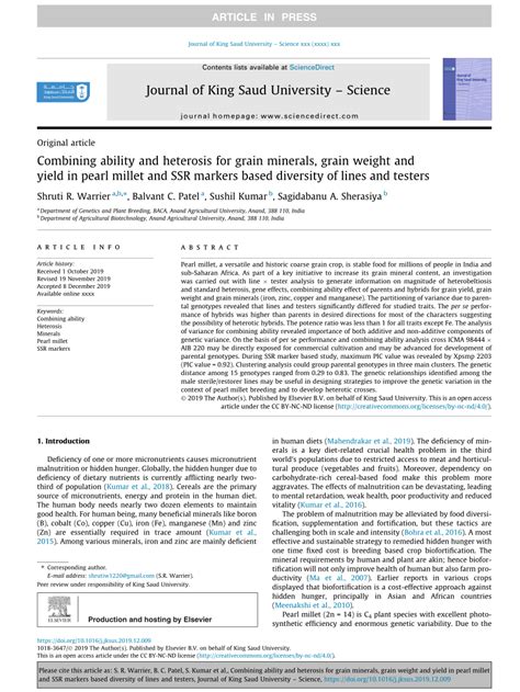 Pdf Combining Ability And Heterosis For Grain Minerals Grain Weight