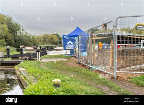 Canal And River Trust Working At A Lock On A Canal Repairing A