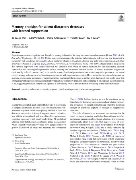 Pdf Memory Precision For Salient Distractors Decreases With Learned