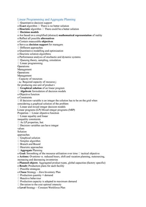 linear programming and aggregate planning ¾ decision variables can