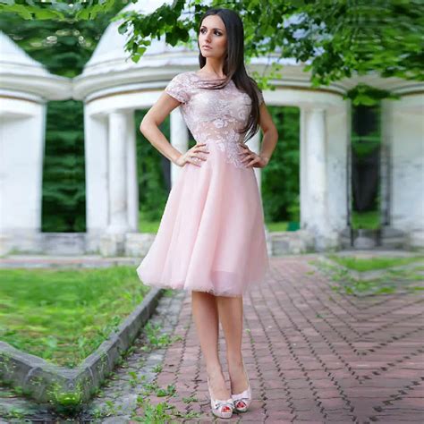Aliexpress Buy High End Custom Made Plus Size Short Evening Dress Nude Pink Chiffon Lace