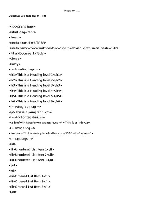 Tony Bhai Webtech 1 Practicalfile Web Technology Program 1 Objective Use Basic Tags In