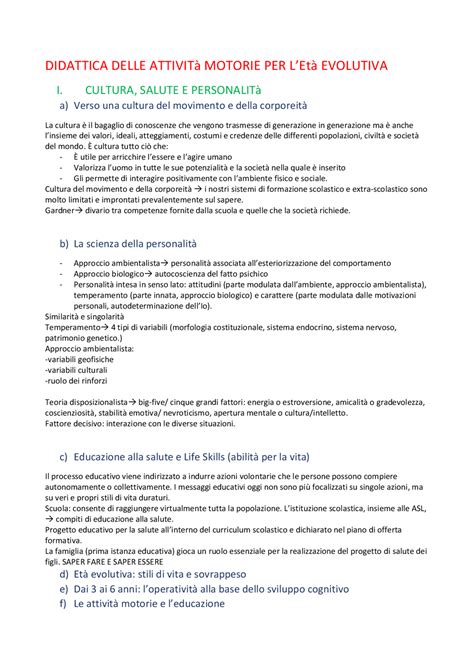 Didattica Delle Attività Motorie Per Letà Evolutiva Docsity