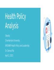 Analyzing Health Policy Interventions For Obesity In A Community