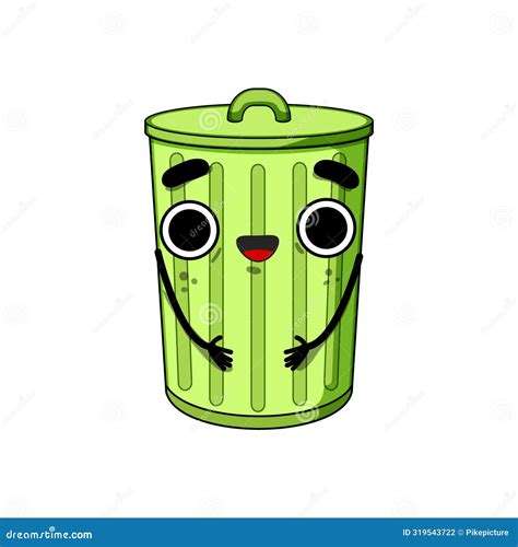Cute Trash Bin Character Cartoon Vector Illustration Stock Vector