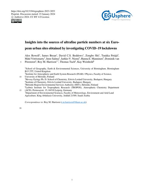 Pdf Insights Into The Sources Of Ultrafine Particle Numbers At Six European Urban Sites
