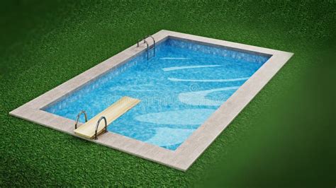 generic swimming pool with surrounding grass 3d illustration stock