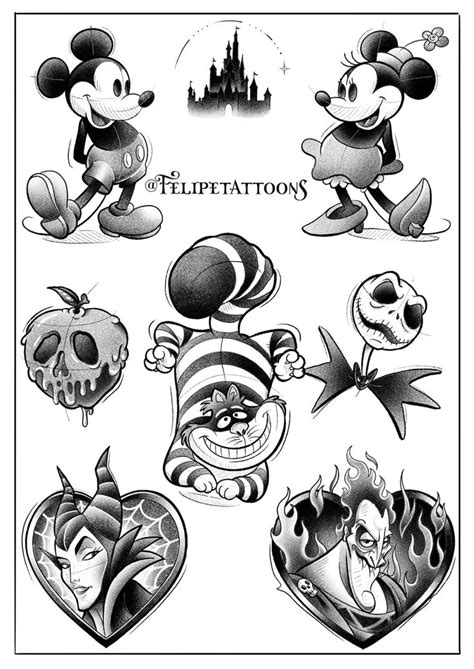 Disney Blackwork Tattoo Ideas Disney Characters Tattoos Disney