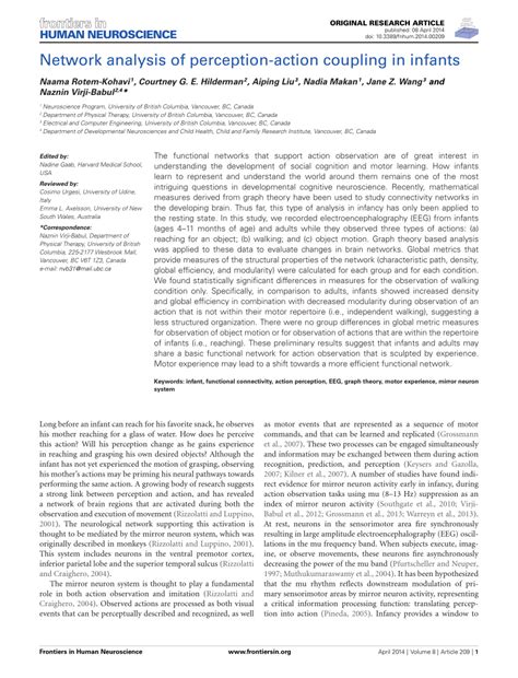 Pdf Network Analysis Of Perception Action Coupling In Infants