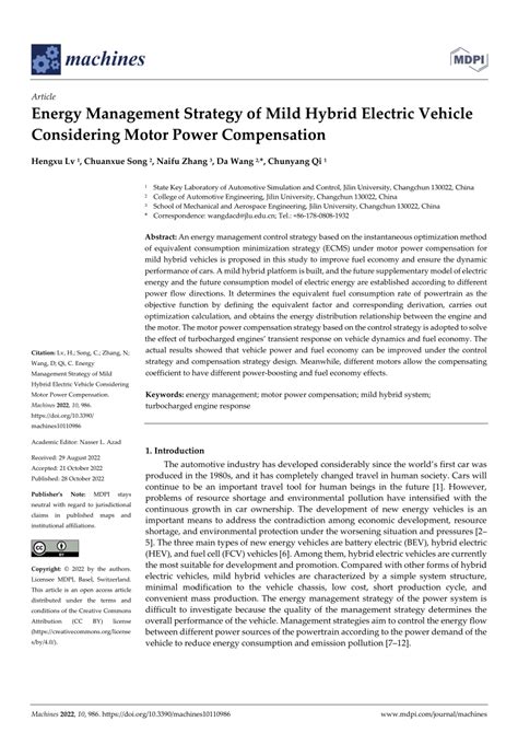 Pdf Energy Management Strategy Of Mild Hybrid Electric Vehicle