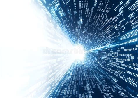 Futuristic Binary Code Data Tunnel With Light Blue Digital Flows Stock