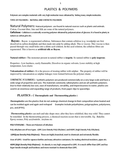 Polymers And Plastics Notes Pdf Plastic Polyethylene